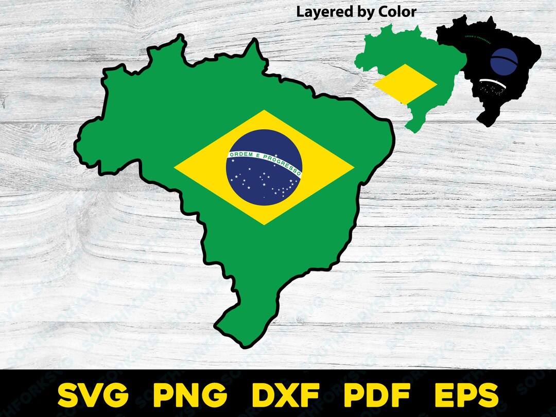 Brazil Country Map Shape With Flag 1 | Svg Png Dxf Eps Pdf | Vector ...