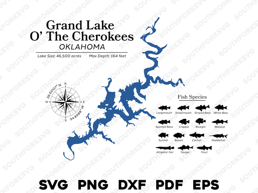 Grand Lake O the Cherokees Map Data, Fish Species | Laser Ready CNC ...