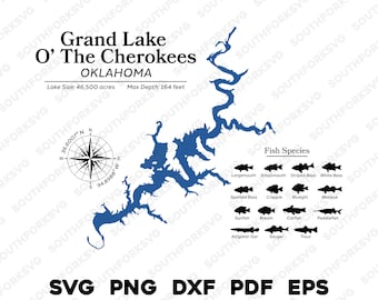 Grand Lake O the Cherokees Map Shape Instant Download EPS SVG DXF Grand ...