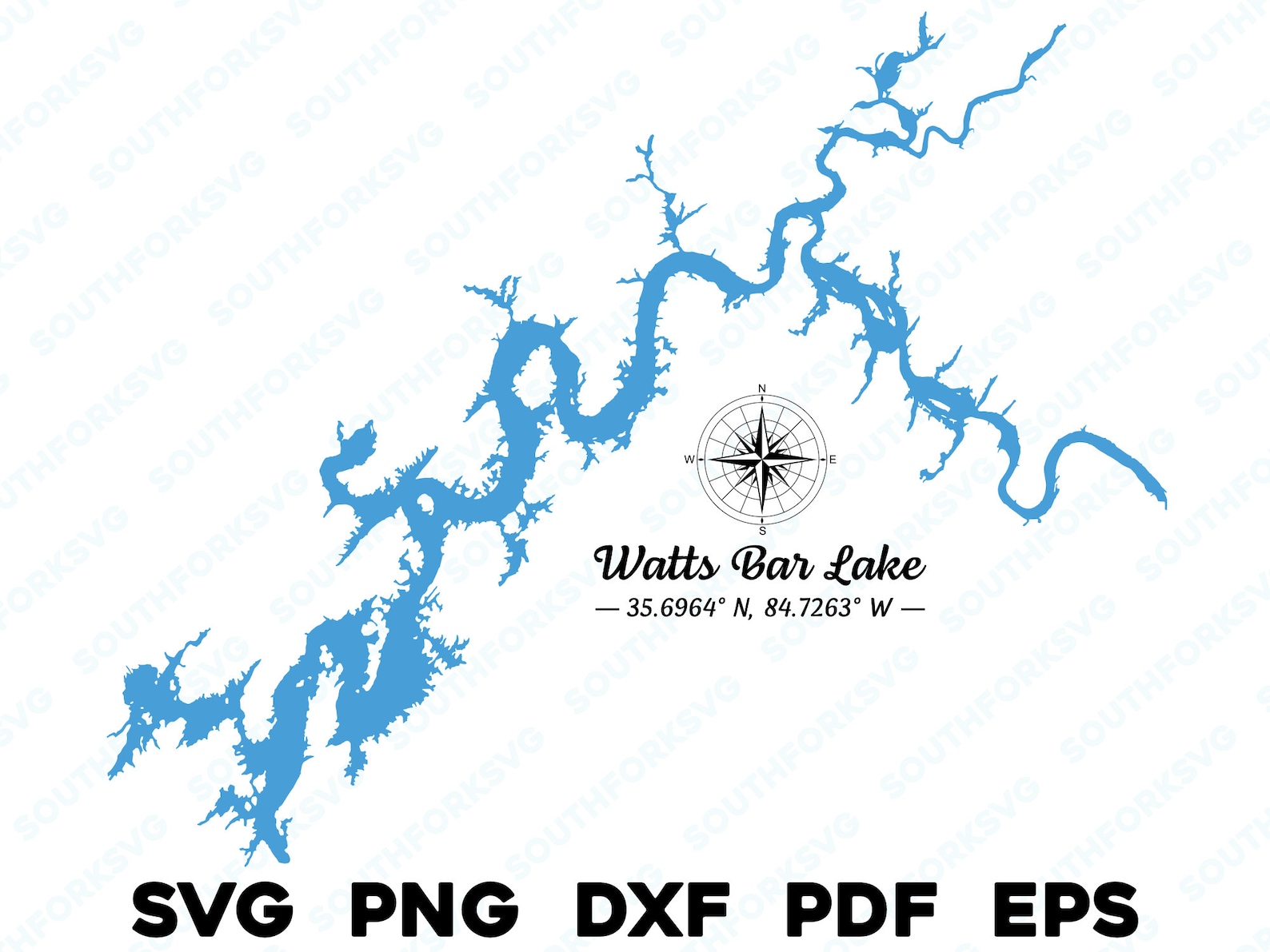 Watts Bar Lake Tennessee Map Shape Silhouette Svg Png Dxf Pdf Eps ...