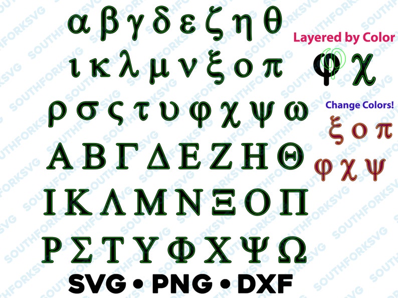 Greek Alphabet Letters Offset Border Layered SVG PNG DXF Bundle, Greek ...