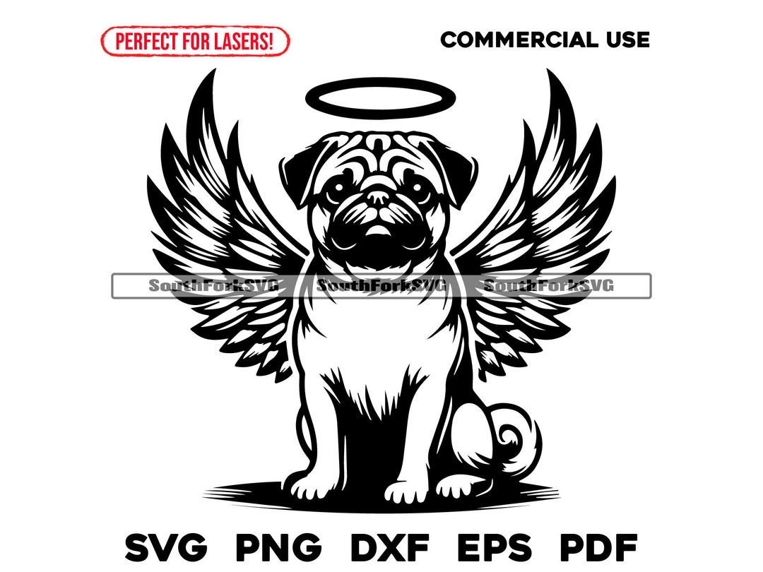 Pug Dog Angel Wings Halo Design Files Svg Png Dxf Eps Pdf | Vector ...