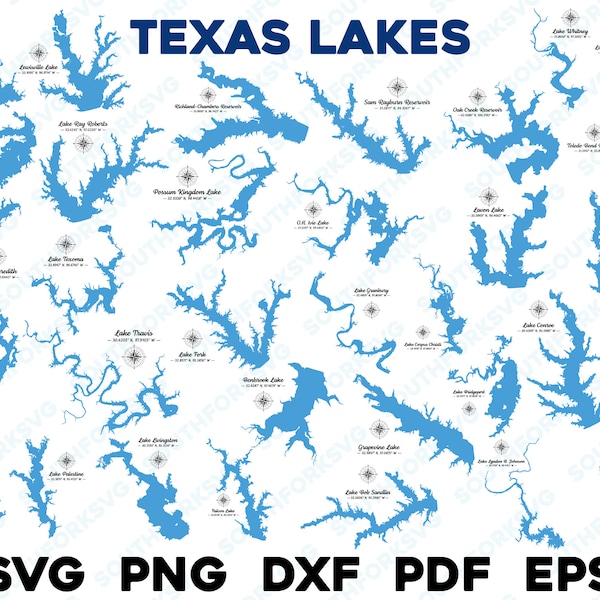 Texas Lakes Map Svg - Etsy