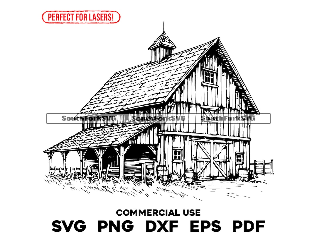 Laser Engrave File Barn Scene | Svg Png Dxf Eps Pdf | Transparent ...