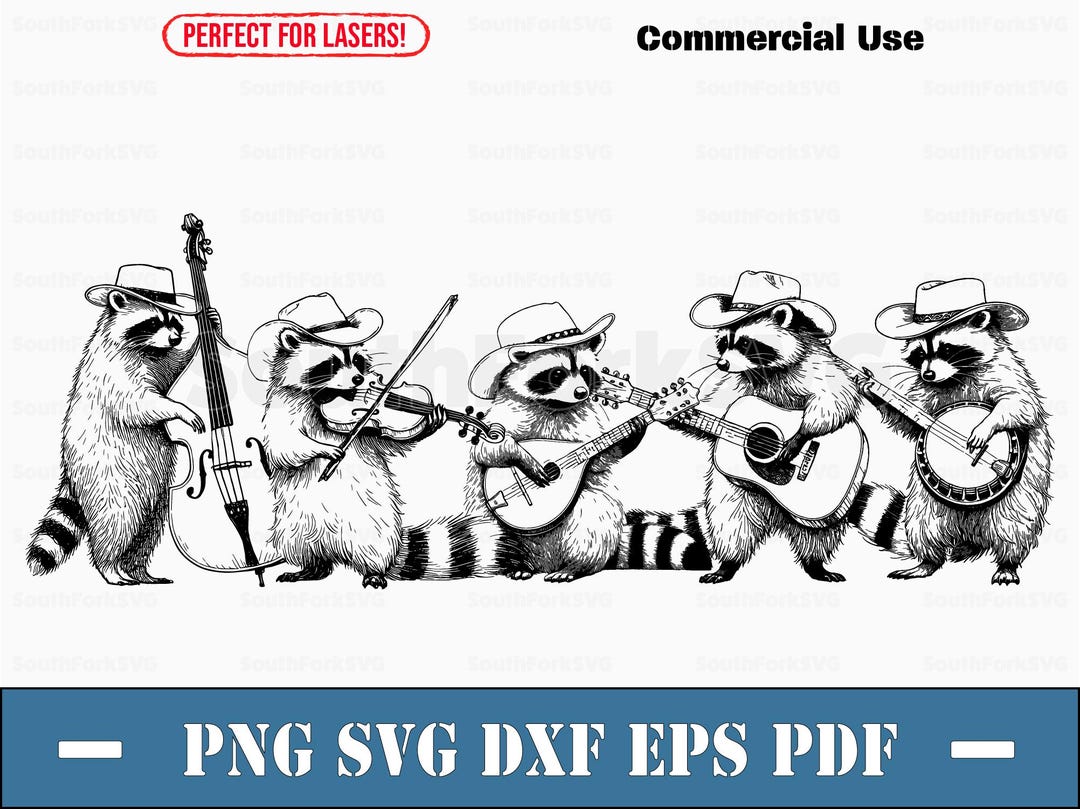 Raccoon Bluegrass Band Svg Png Dxf Eps Pdf | Laser Engrave Cut Print ...
