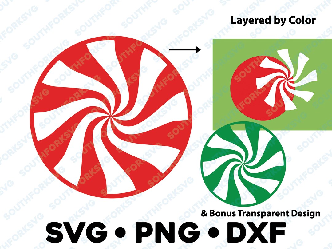 Peppermint Candy Cane SVG PNG DXF Graphic Vector Silhouette Christmas ...