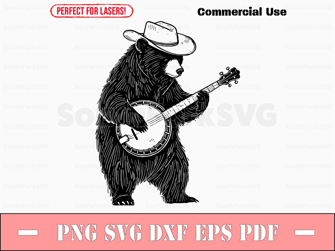 Black Bear Playing Banjo Svg Png Dxf Eps Pdf | Laser Engrave Cut Print ...
