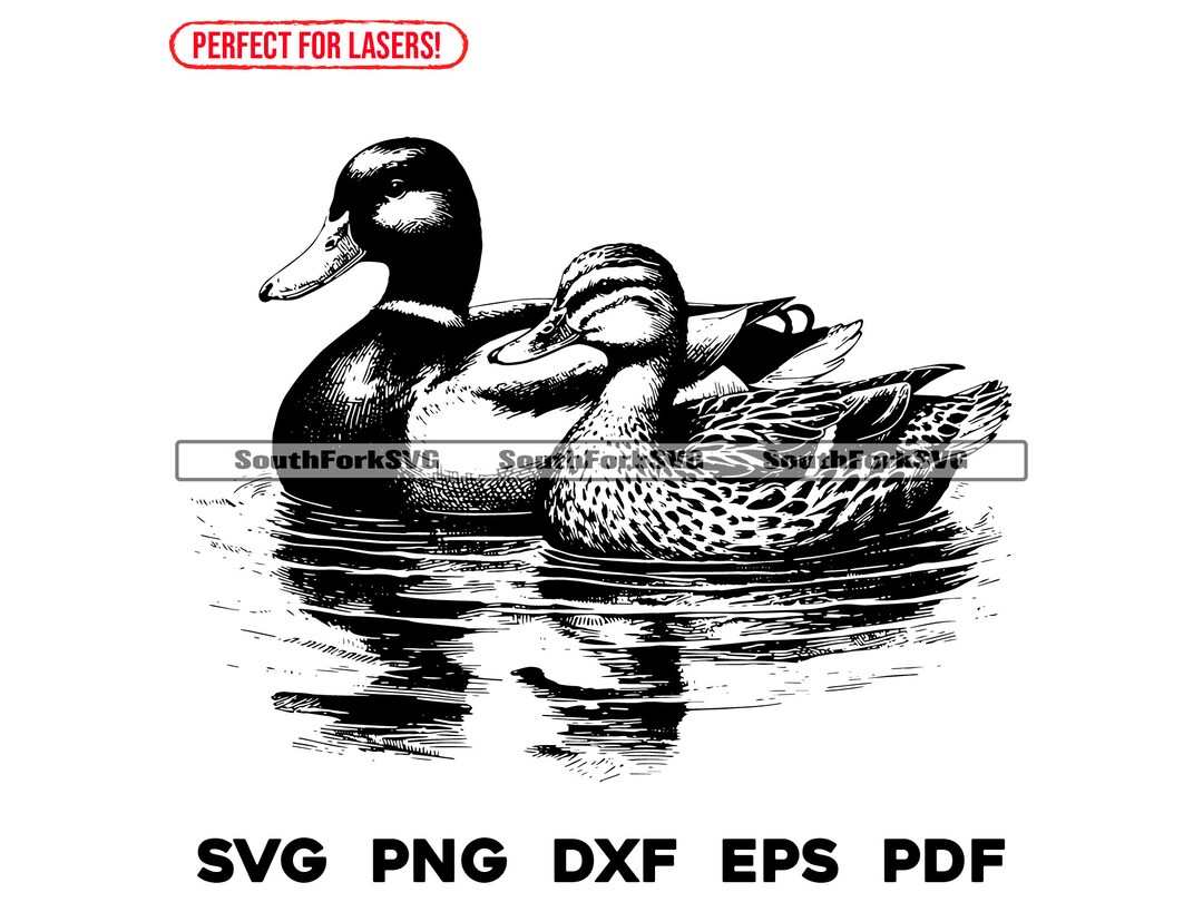 Mallard Ducks Pair Laser Engrave Files Svg Png Dxf Eps Pdf Vector ...