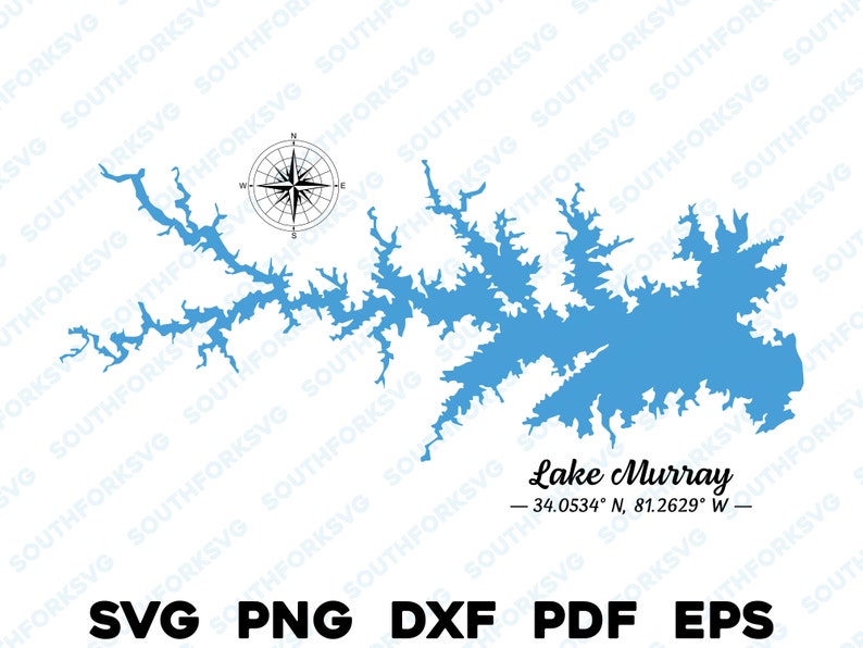 Lake Murray South Carolina Map Shape Silhouette Svg Png Dxf - Etsy