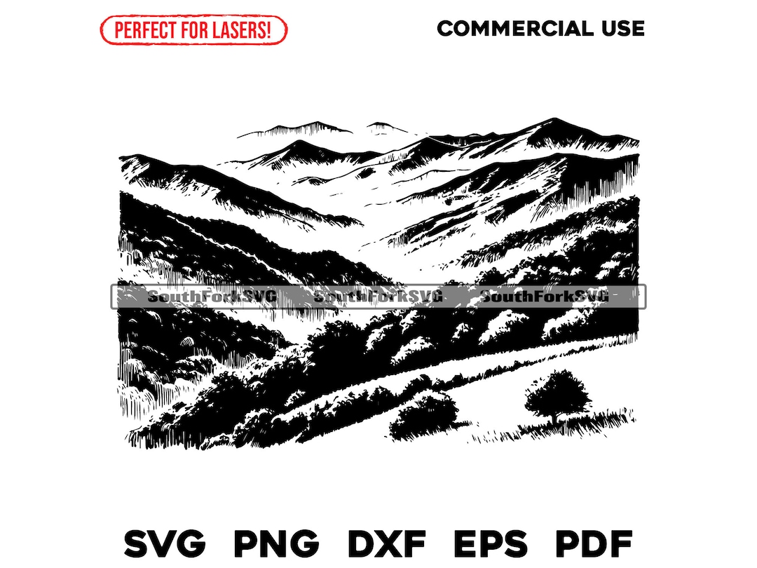 Laser Engrave Files Mountain Landscape Svg Png Dxf Eps Pdf | Vector ...