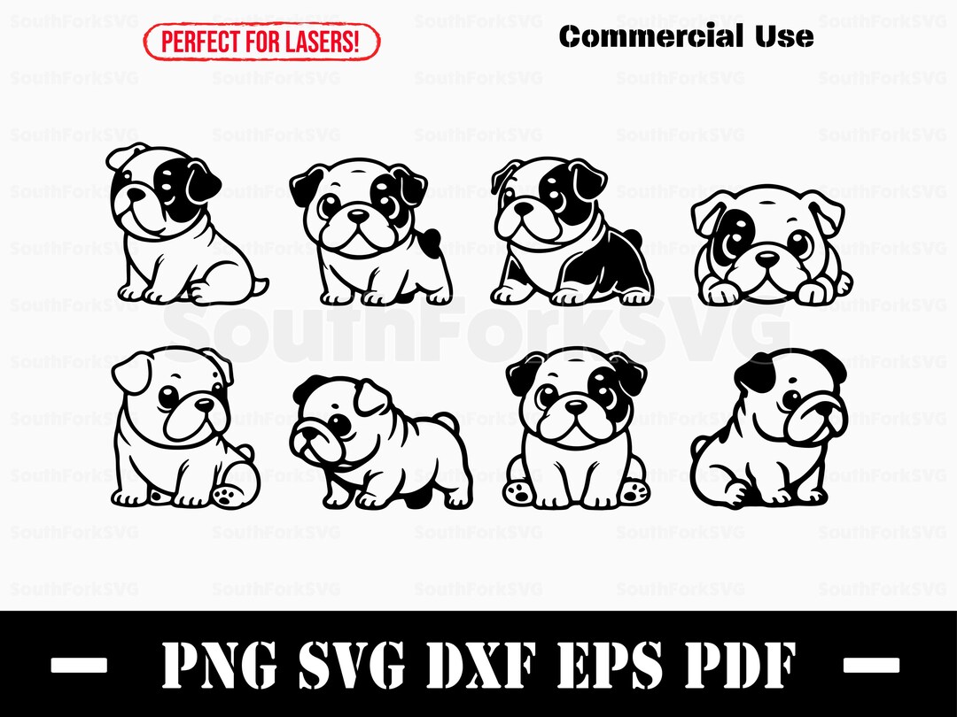 Cartoon Bulldog Chibi Bundle Svg Png Dxf Eps Pdf | Vector Graphic Cut ...