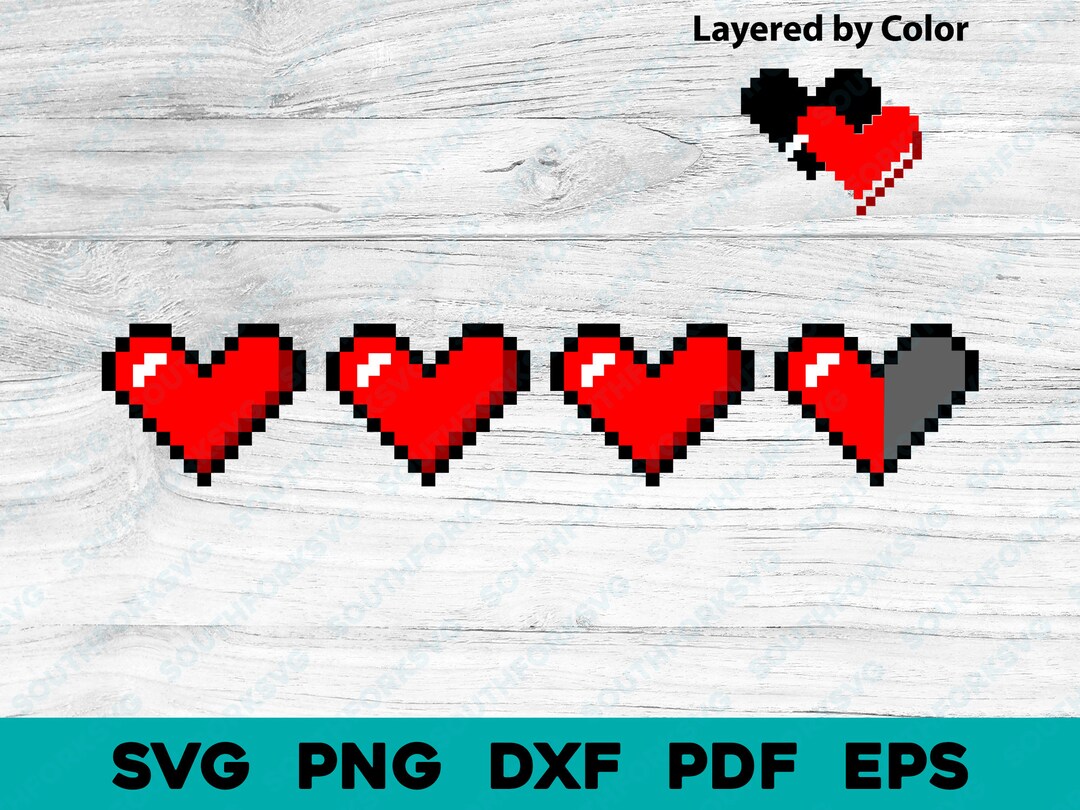 8 Bit Hearts Health Life Hearts Svg Png Dxf Pdf Eps Layered by Color ...