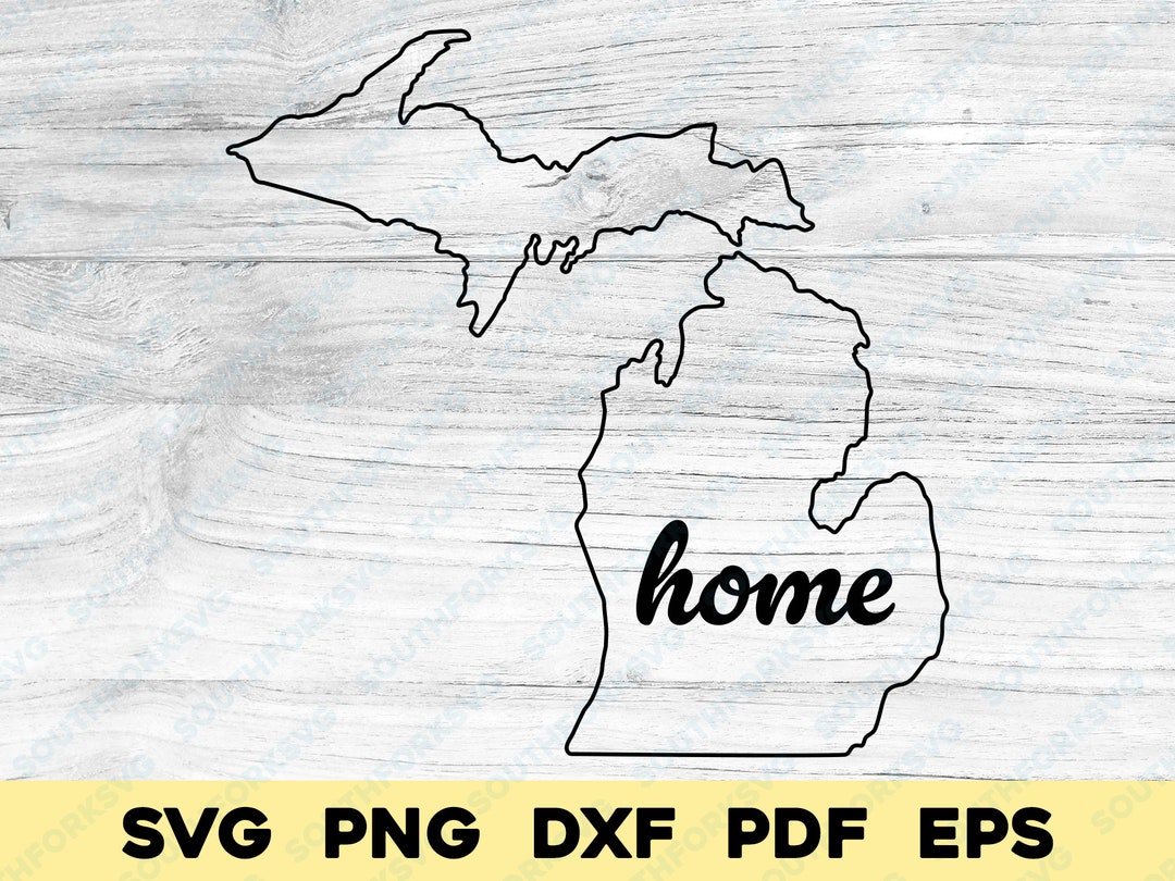 Michigan Home State Outline With Scripted Text | Svg Png Dxf Eps Pdf ...