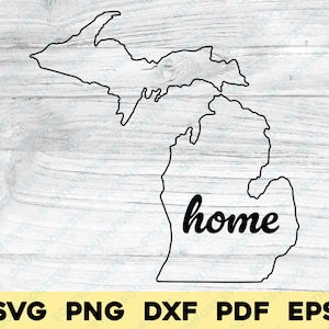 Michigan Home State Outline With Scripted Text | Svg Png Dxf Eps Pdf ...