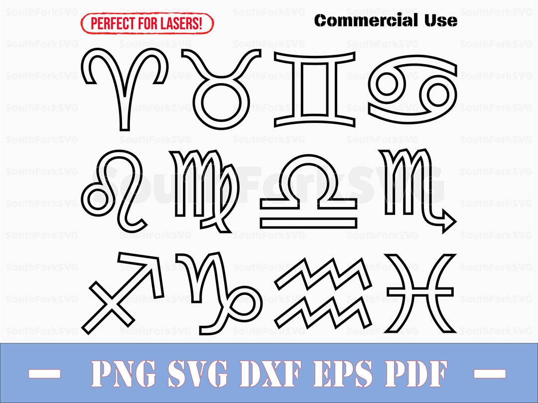Complete Zodiac Symbols Outlines Bundle Svg Png Dxf Pdf Eps | Vector ...