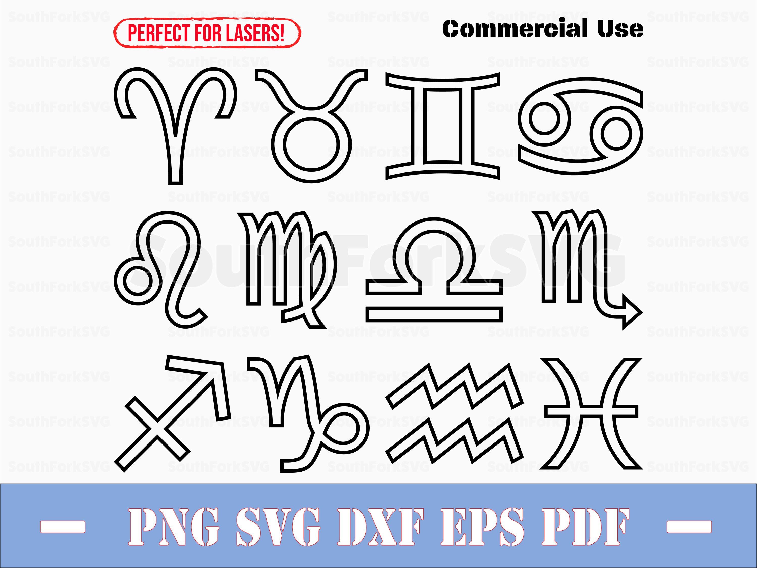 Complete Zodiac Symbols Outlines Bundle Svg Png Dxf Pdf Eps | Vector ...