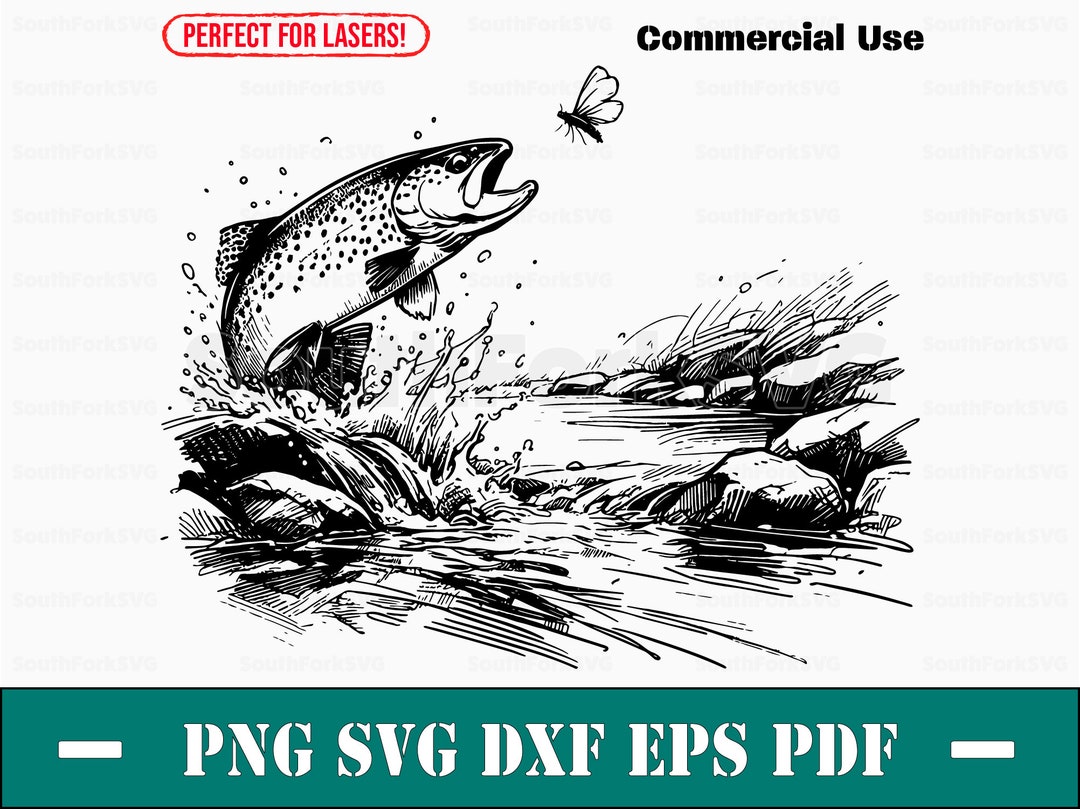 Laser Engrave File Trout Jumping Svg Png Dxf Eps Pdf | Transparent ...