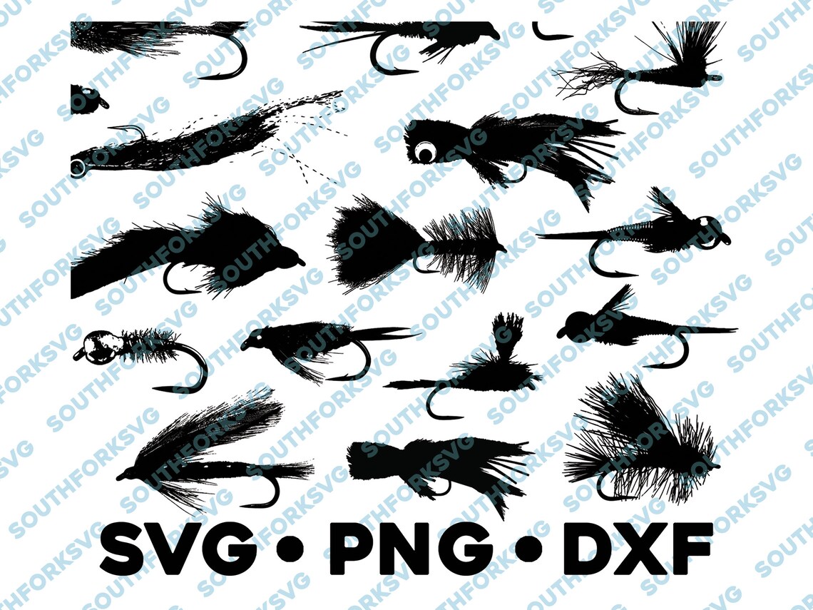 Fly Fishing Pattern Lure SVG PNG DXF Laser Bundle Dry Nymph Streamer ...