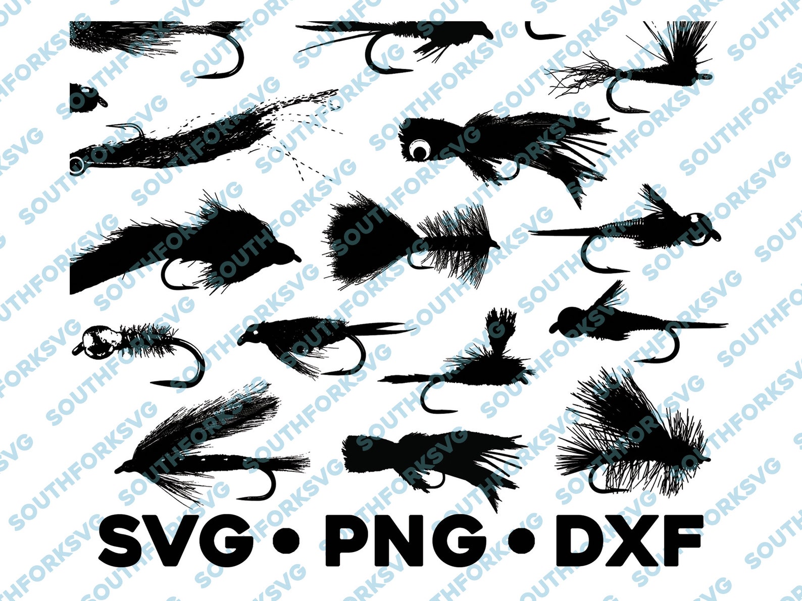 Fly Fishing Pattern Lure SVG PNG DXF Laser Bundle Dry Nymph Streamer ...