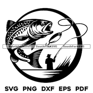 Trout Fishing Design Logo Svg Png Dxf Eps Pdf Vector Graphic Cut File Laser Clip Art Instant ...