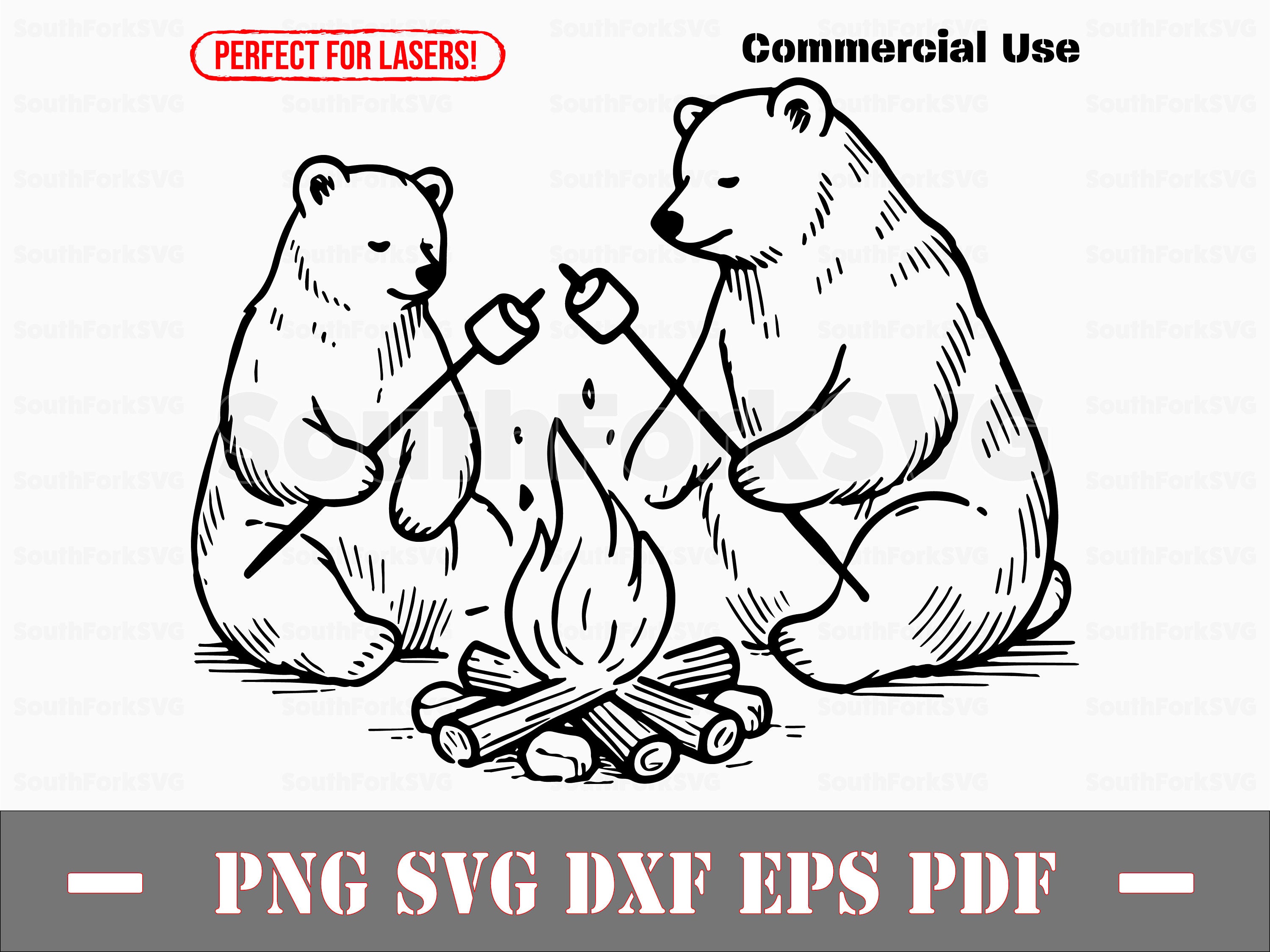 Bears Roasting Marshmallows Svg Png Dxf Eps Pdf | Laser Engrave Cut ...