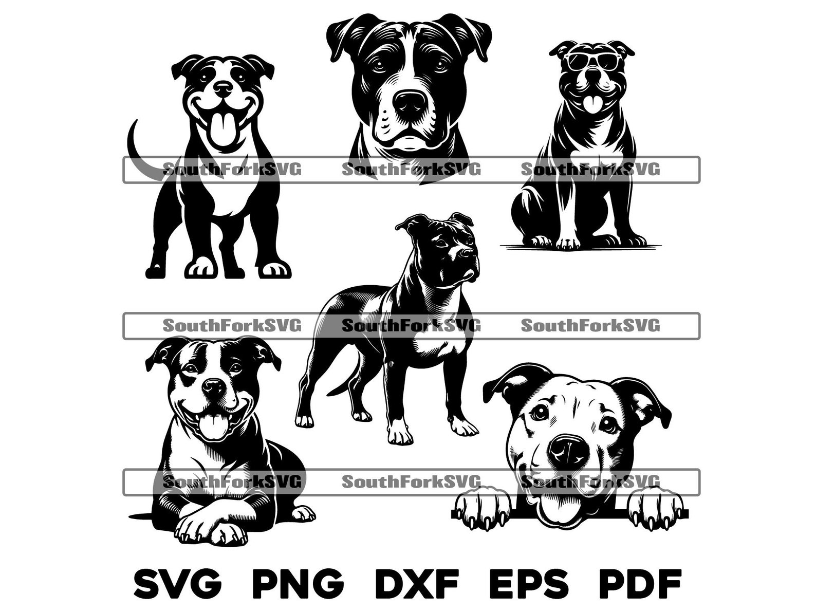 Pitbull Design Bundle Pack 2 in Svg Png Dxf Eps Pdf Vector Graphic Cut ...