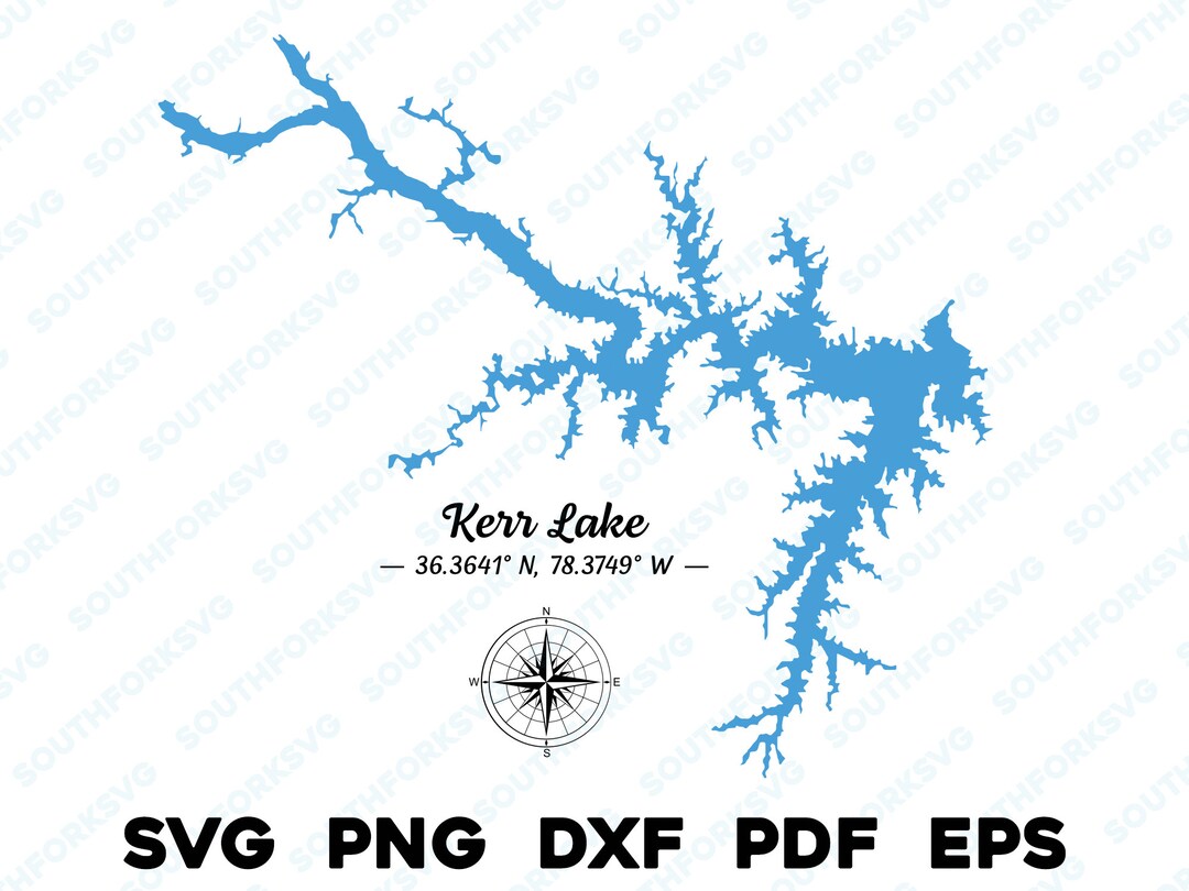 John H. Kerr Reservoir North Carolina Virginia Lake Map Shape - Etsy