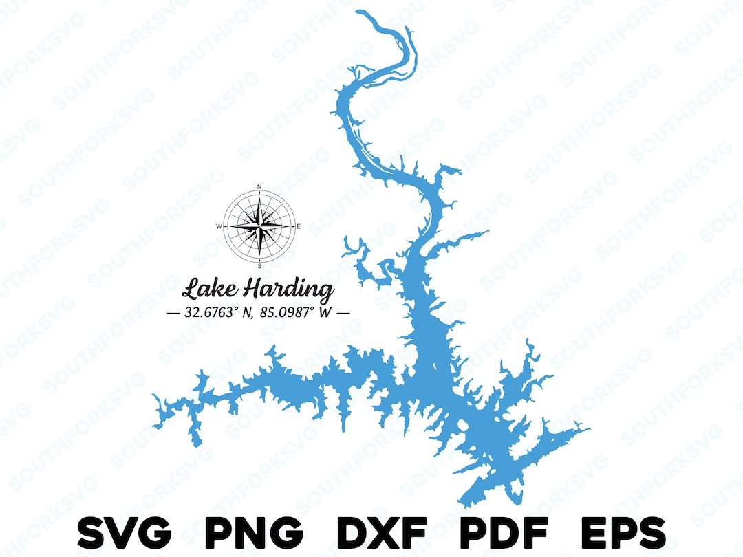 Lake Harding Georgia Map Shape Silhouette Svg Png Dxf Pdf Eps Vector ...