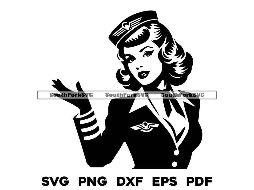 Pinup Girl Flight Attendant Svg Png Dxf Eps Pdf Files Cut Print Laser ...