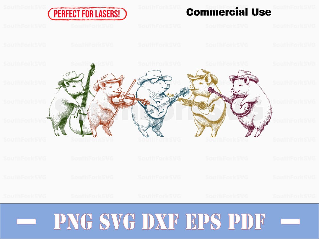 Pig Bluegrass Band Color Svg Png Dxf Eps Pdf | Laser Engrave Cut Print ...