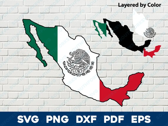 Mexico Country With Flag Inside Svg Png Dxf Eps Pdf Vector - Etsy