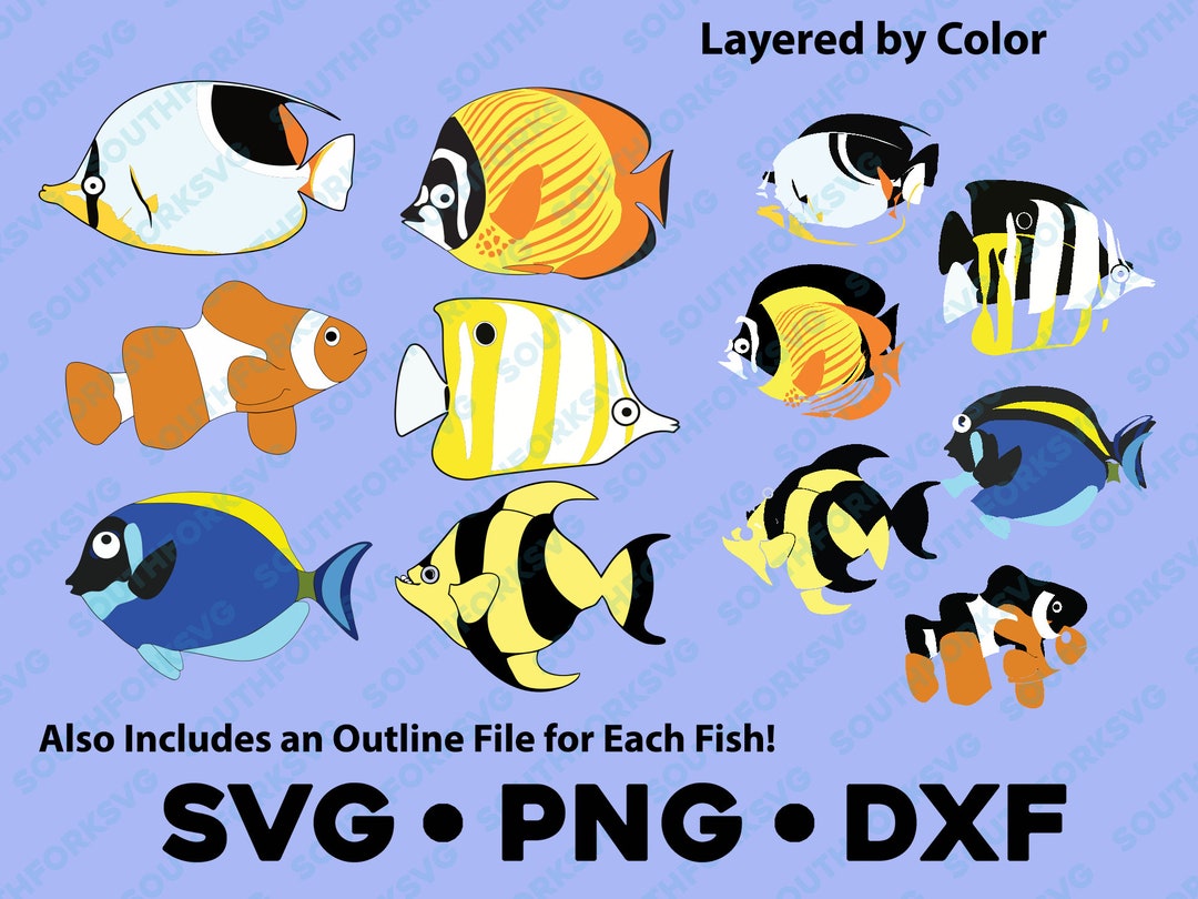 Tropical Fish SVG PNG DXF Bundle Layered by Color Cut File Vector ...