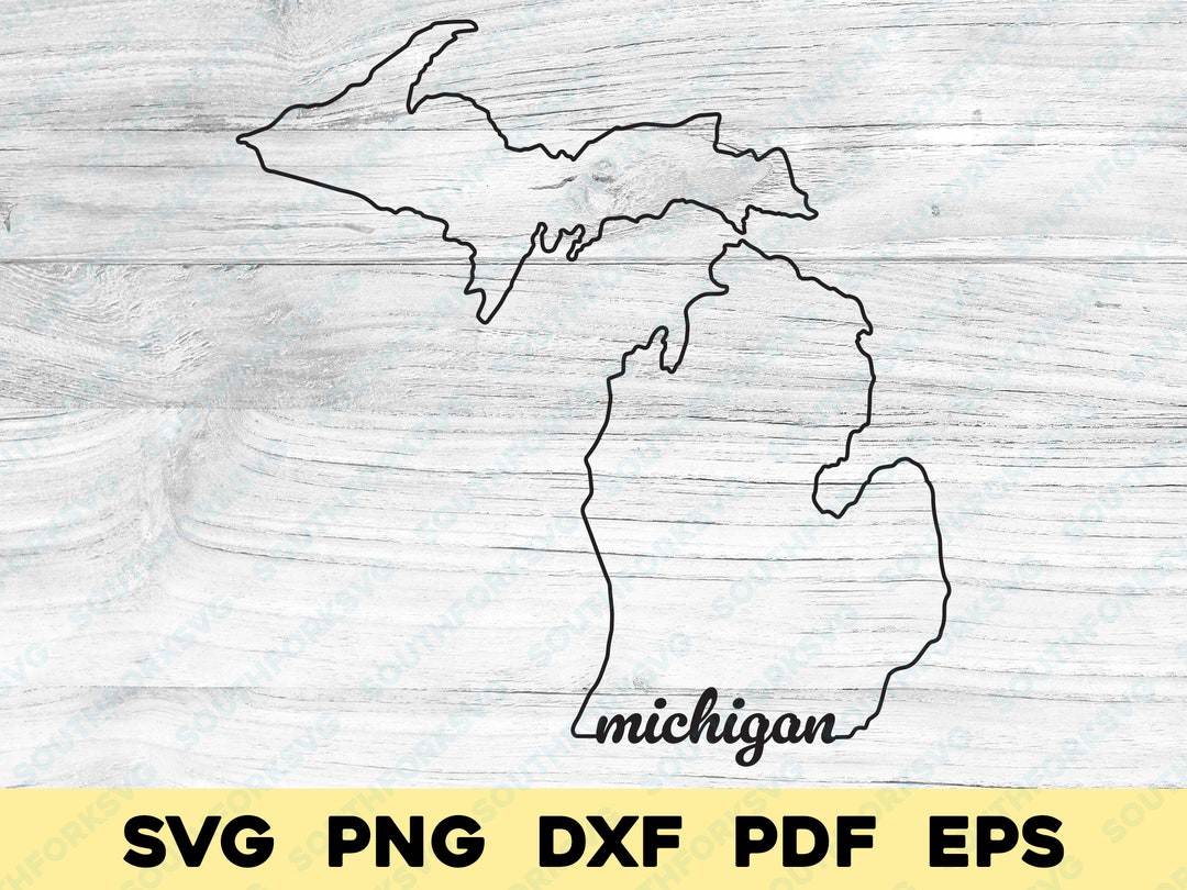 Michigan State Outline With Scripted Text Svg Png Dxf Eps Pdf Vector ...