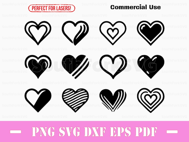 Paquete SVG de corazones simples svg png dxf eps pdf / gráfico ...