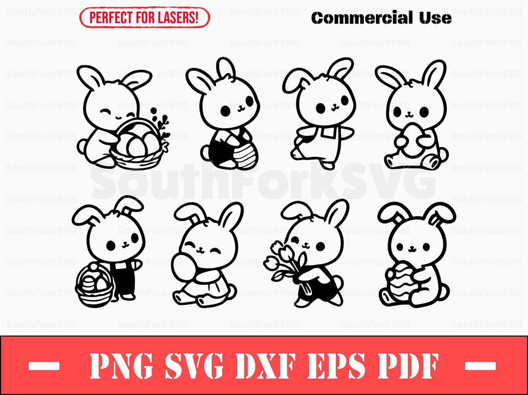 Simple Chibi Easter Bunny Bundle Svg Png Dxf Eps Pdf | Vector Graphic ...