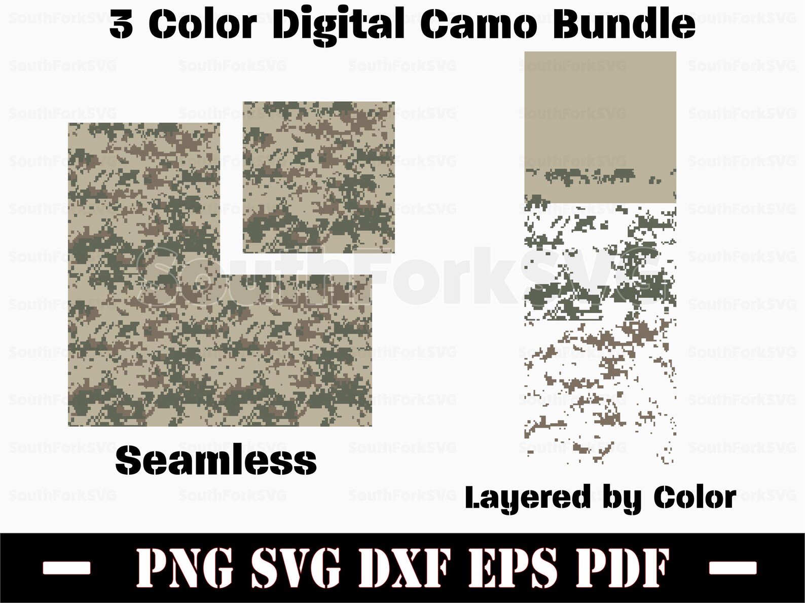 Digital Camo Bundle 3 Color Seamless Pattern | Svg Png Dxf Eps Pdf ...