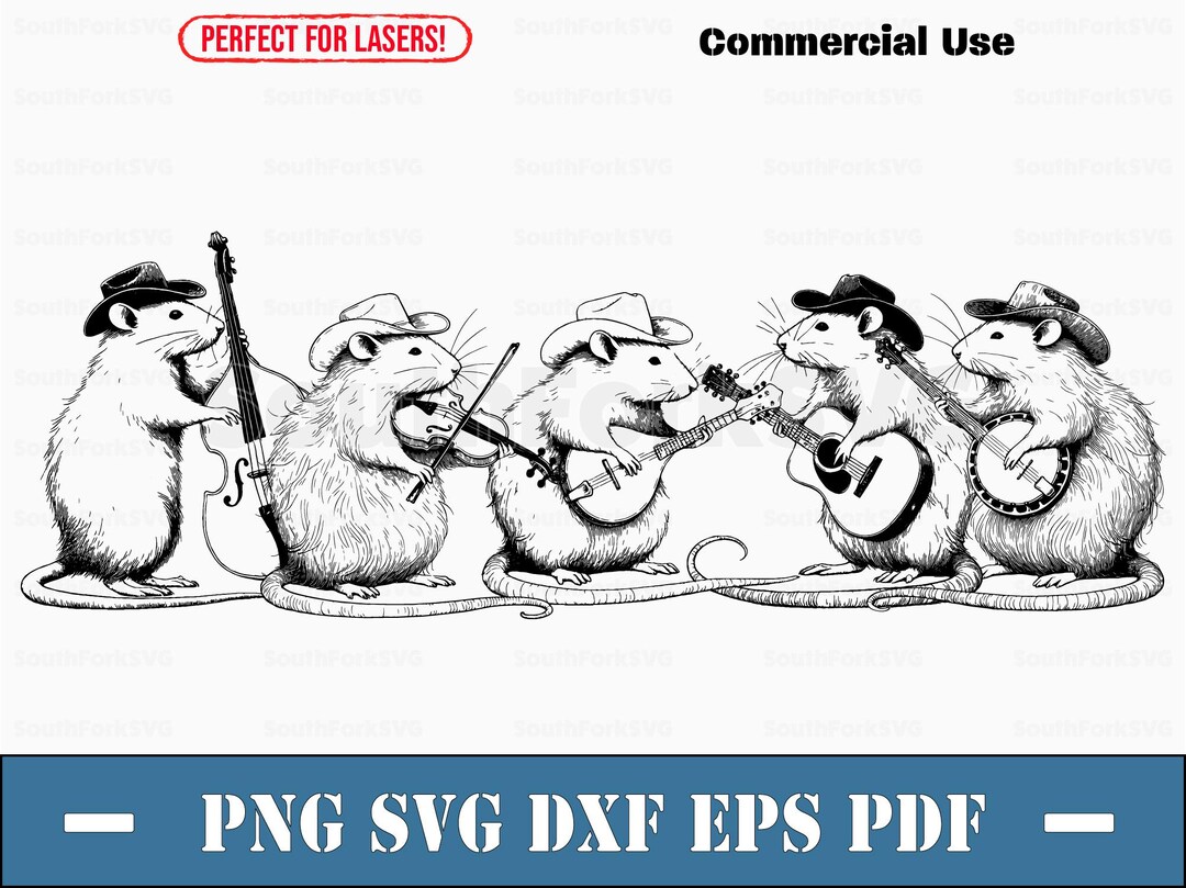 Rat Bluegrass Band Svg Png Dxf Eps Pdf | Laser Engrave Cut Print Files ...