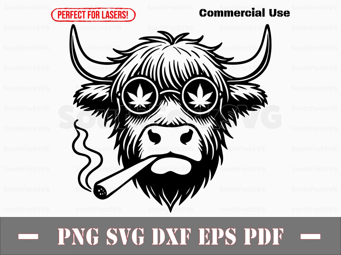 Highland Cow Smoking Joint Svg Png Dxf Pdf Eps | Vector Graphic Design ...