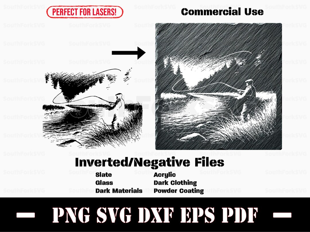 Inverted Fly Fisherman River Scene Svg Png Dxf Eps Pdf | Vector Cut ...