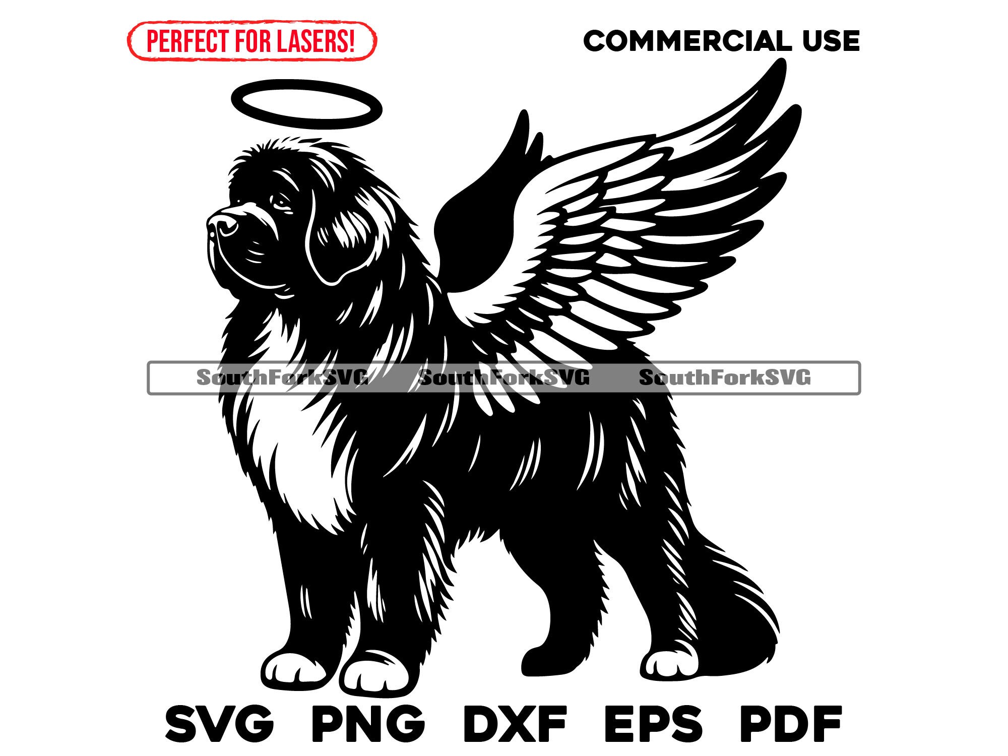 Newfoundland Dog Angel Wings & Halo Design | Svg Png Dxf Eps Pdf ...