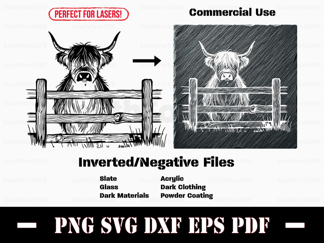 Inverted Highland Cow Fence Svg Png Dxf Eps Pdf Vector Graphic Cut ...