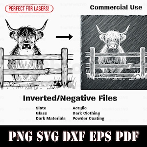Inverted Highland Cow Fence Svg Png Dxf Eps Pdf Vector Graphic Cut ...