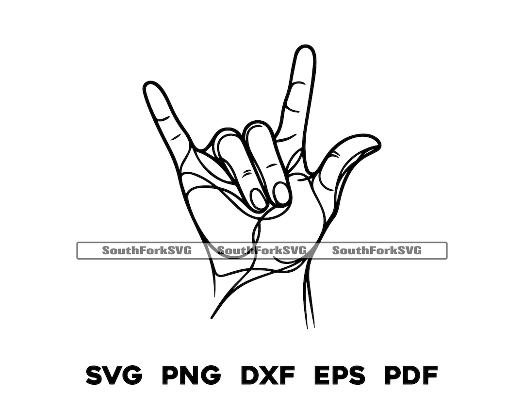 ASL I Love You Sign Language Line Art Svg Png Dxf Eps Pdf | Vector ...
