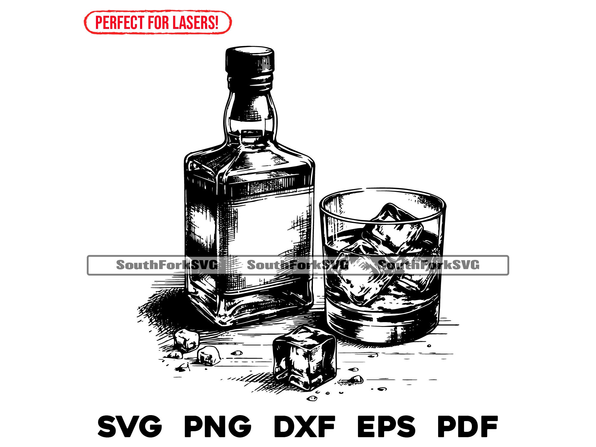 Old Whiskey Liquor Bottle & Glass Laser Files Svg Png Dxf Eps Pdf ...