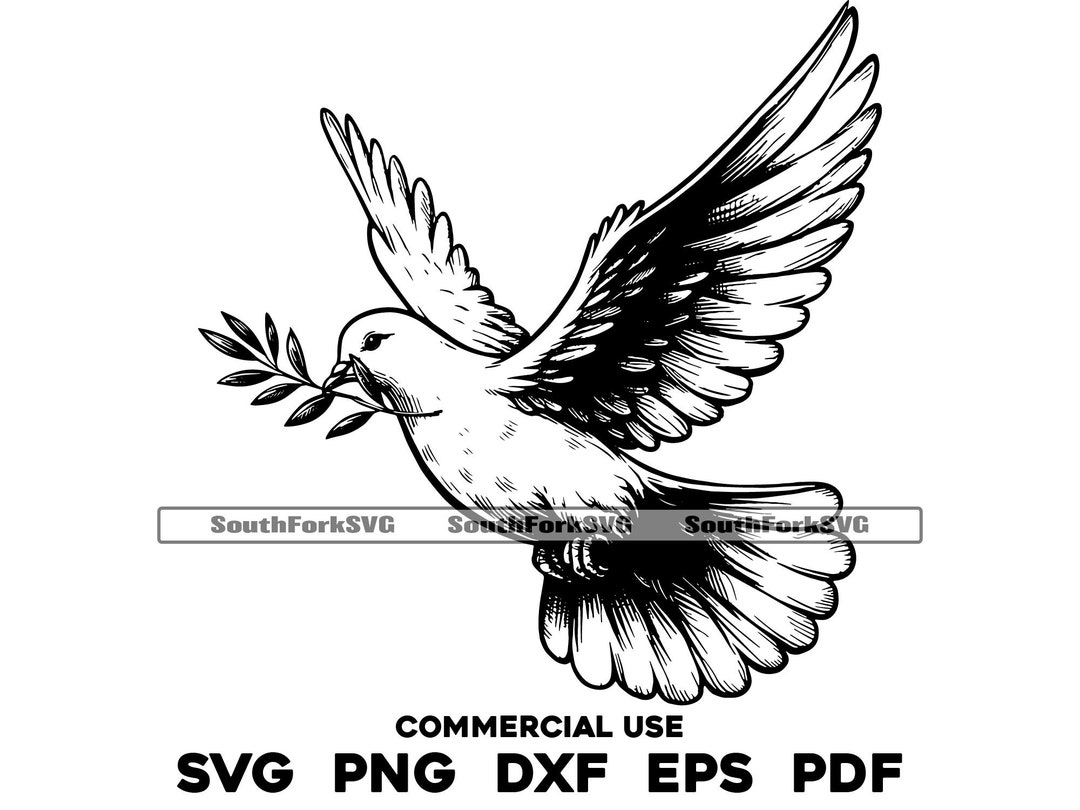 Dove With Olive Branch Laser Engrave Files Svg Png Dxf Eps Pdf | Vector ...