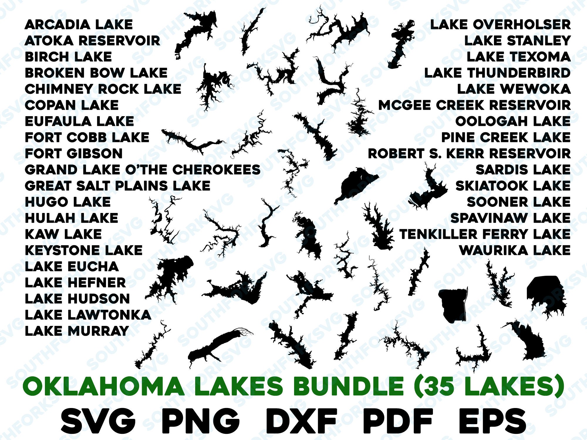 35 Oklahoma Lake Mega Bundle Map Shape Silhouette Svg Png Dxf Pdf Eps ...
