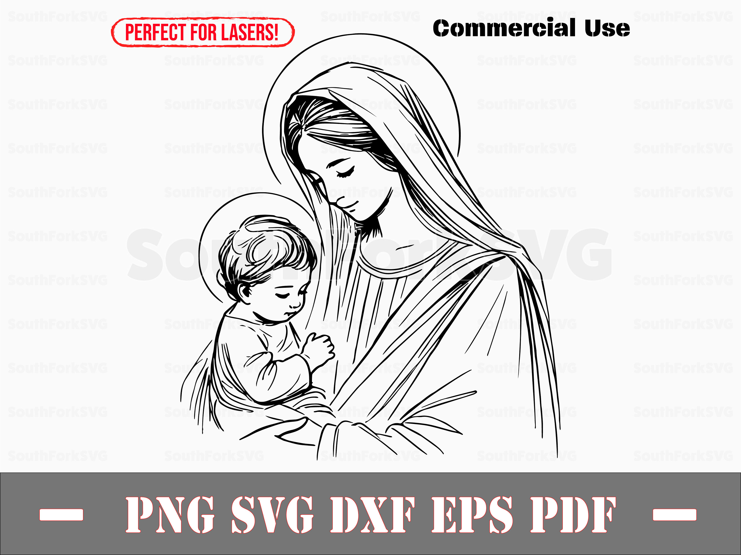Virgin Mary With Child Laser Engrave Files Svg Png Dxf Eps Pdf | Vector ...