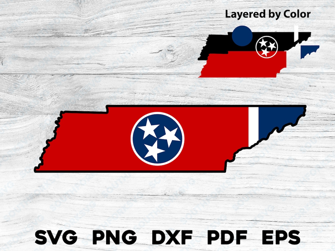 Tennessee State Shape Flag Layered by Color Svg Png Dxf Eps Pdf ...