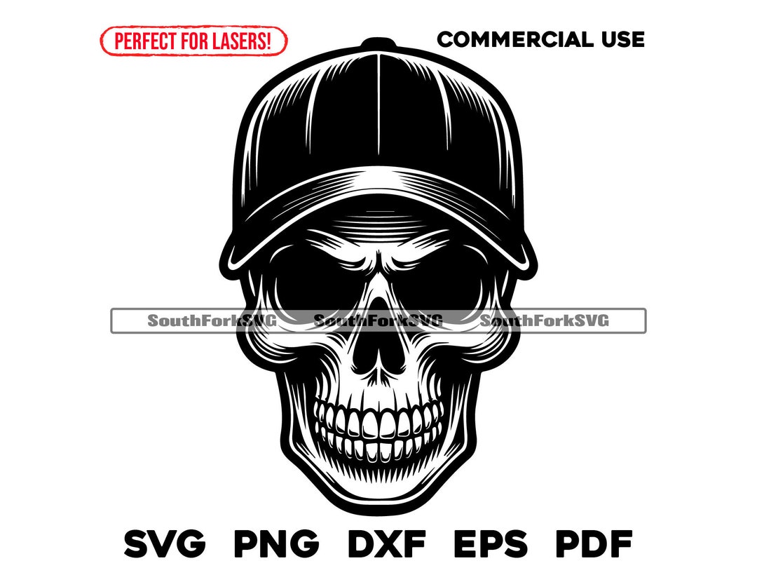 Skull in Baseball Hat Design | Svg Png Dxf Eps Pdf | Vector Graphic ...