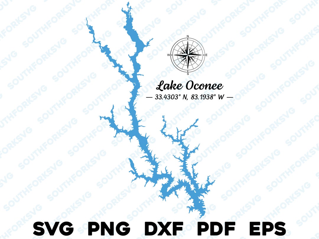 Lake Oconee Georgia Map Shape Silhouette Svg Png Dxf Pdf Eps Vector ...